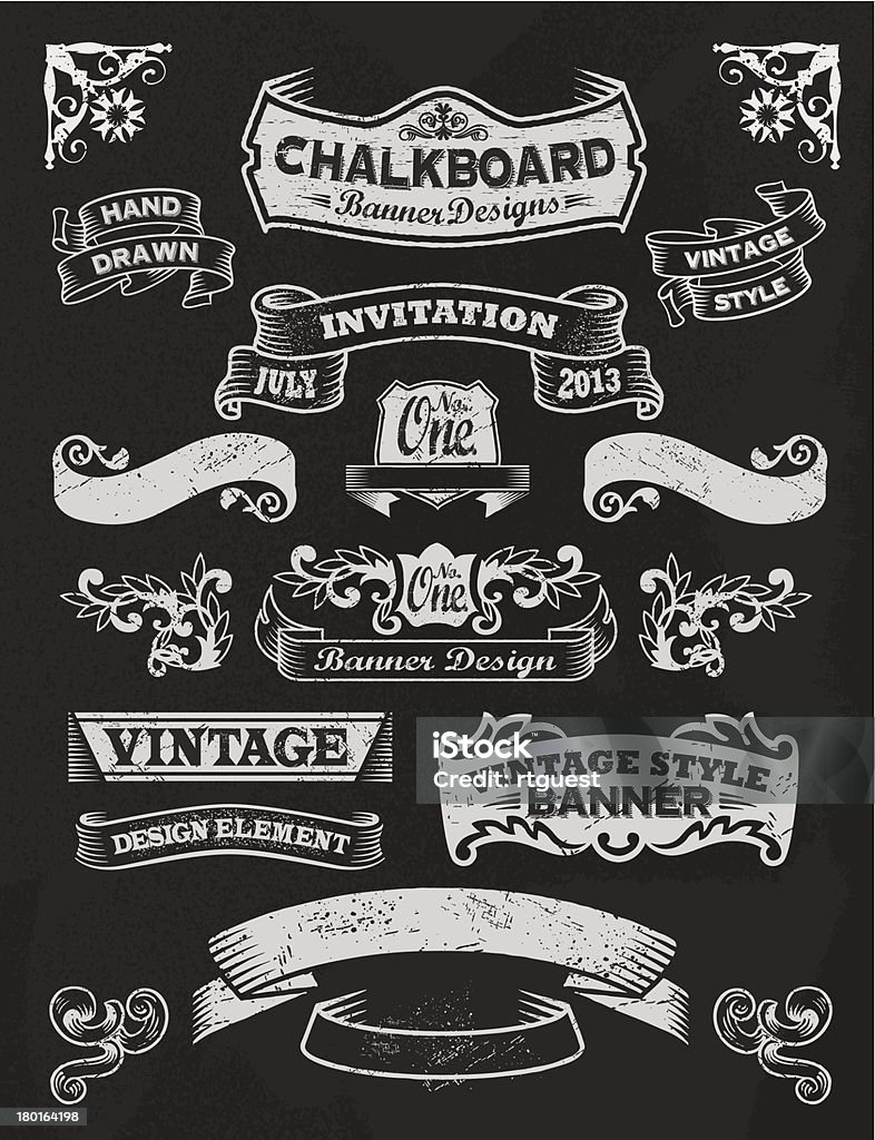 Chalkboard Design Elements Frames And Banners向量圖形及更多復古風格圖片 復古風格 舊式