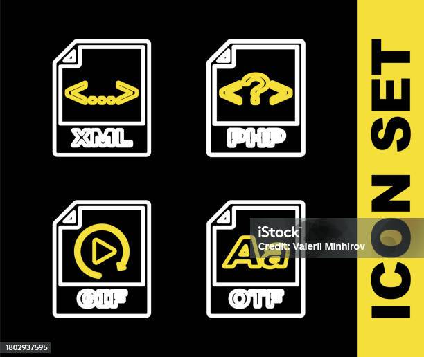 Setel Baris Dokumen File Php Ikon Otf Dan Xml Vektor Ilustrasi Stok