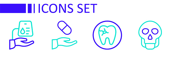 Ensemble De La Ligne Crâne Dent Avec Caries Prescription Médicale Et