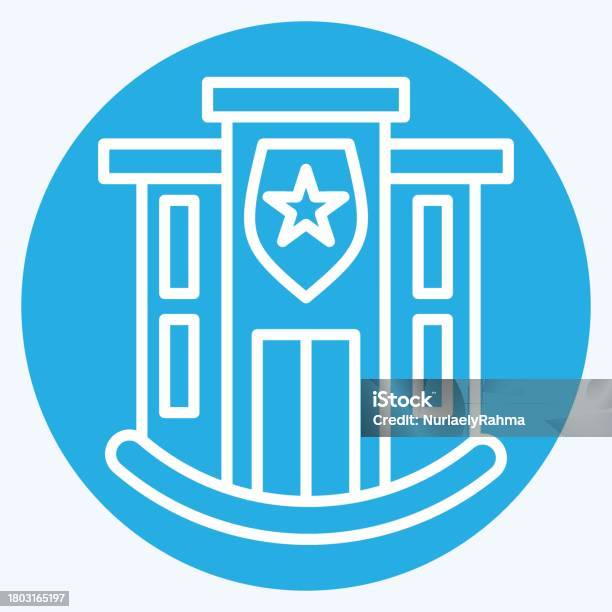 Kantor Polisi Icon Terkait Dengan Simbol Bangunan Ikon Gaya Mata Biru
