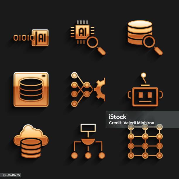 Set Neural Network Algorithm Artificial Intelligence Robot Cloud Database Server Data And Binary