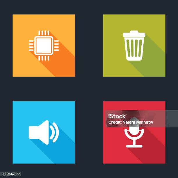 Set Processor With Cpu Trash Can Speaker Volume And Microphone Icon