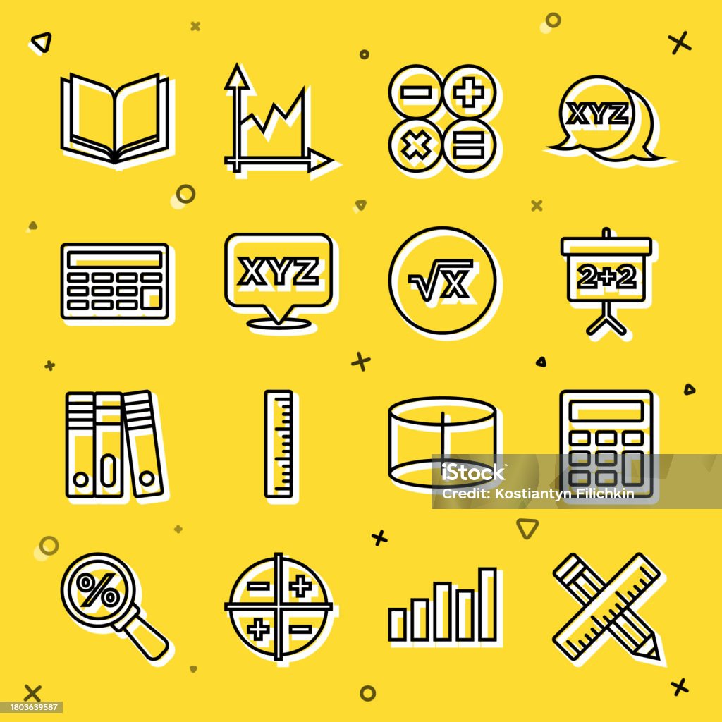 Set Line Crossed Ruler And Pencil Calculator Chalkboard Xyz Coordinate