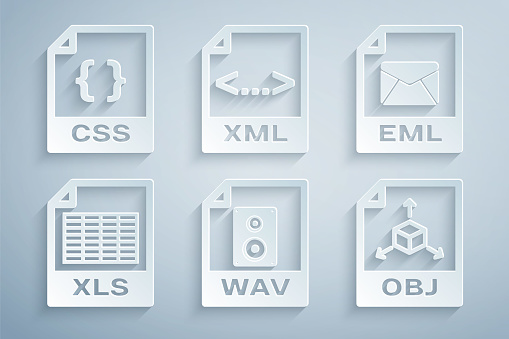 Set Wav File Document Eml Xls Obj Xml And Css Icon Vector Stock