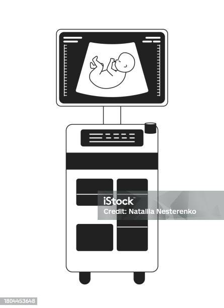 Ultrasound Diagnostic Machine Monochrome Flat Vector Object Stock