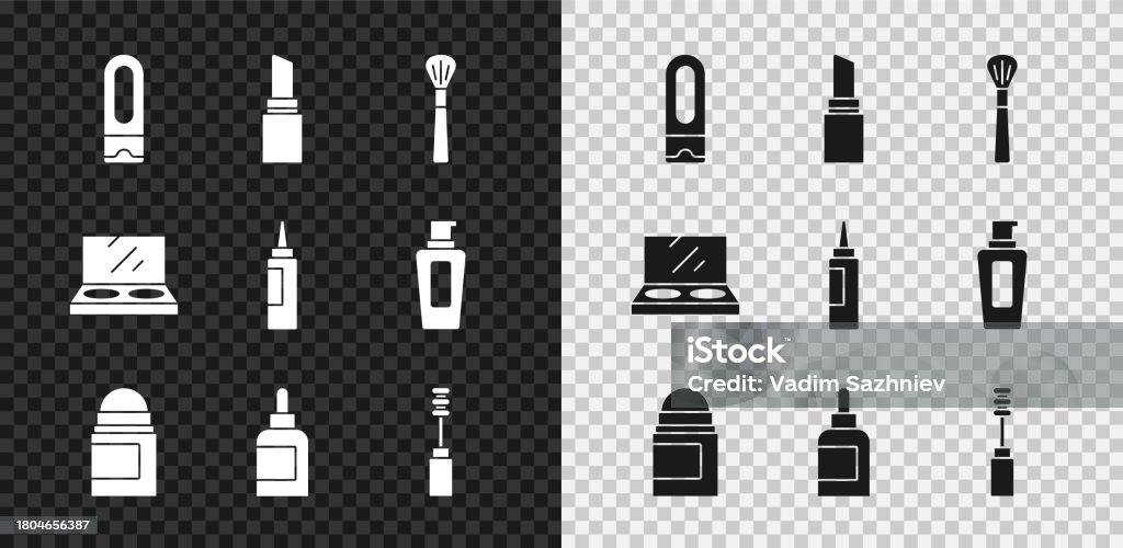 Set Bottle Of Shampoo Lipstick Makeup Brush Antiperspirant Deodorant