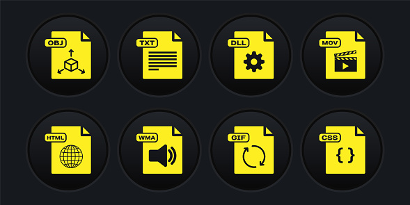 Set Html File Document Mov Wma Dll Txt Css And Obj Icon Vector