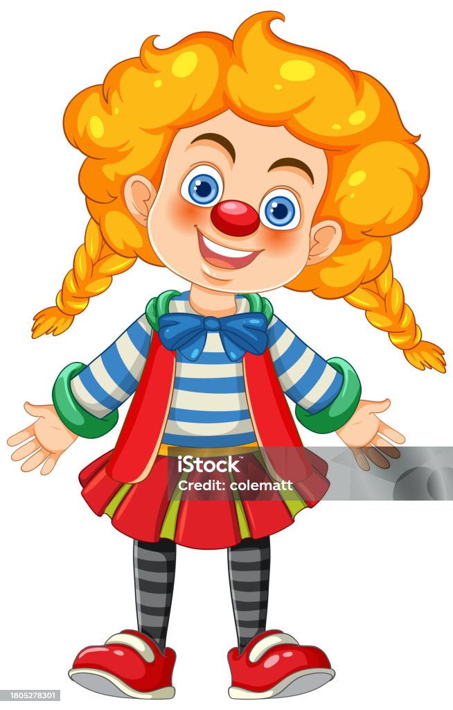 Adorable Girl Wearing Clown Costume With Vector Illustration Stock
