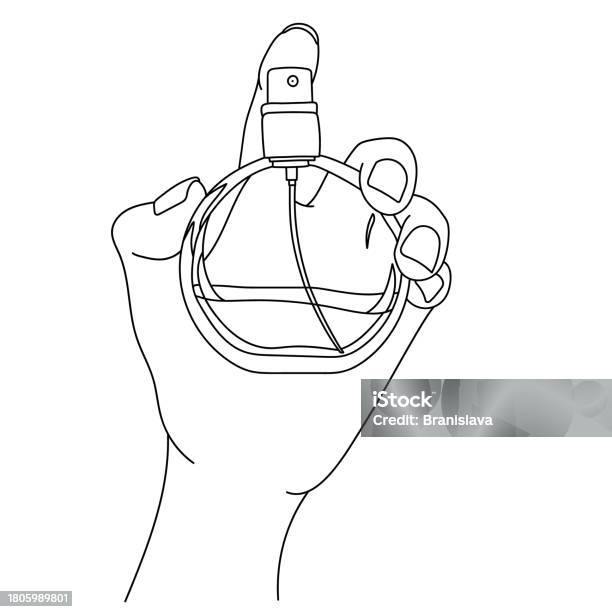 Perfume Bottle In Hand Line Art Stock Illustration Download Image Now