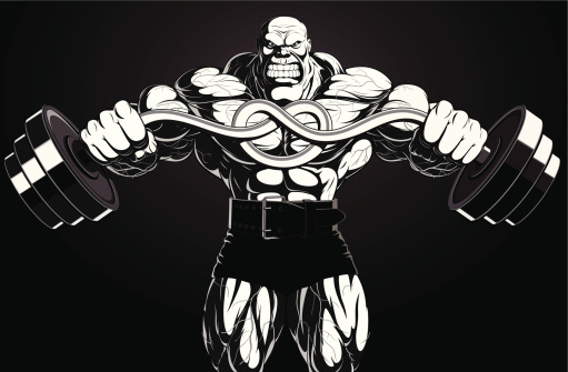 일러스트레이션 Bodybuilder 바벨 공사장 인부에 대한 스톡 벡터 아트 및 기타 이미지 공사장 인부 귀여운 근육질
