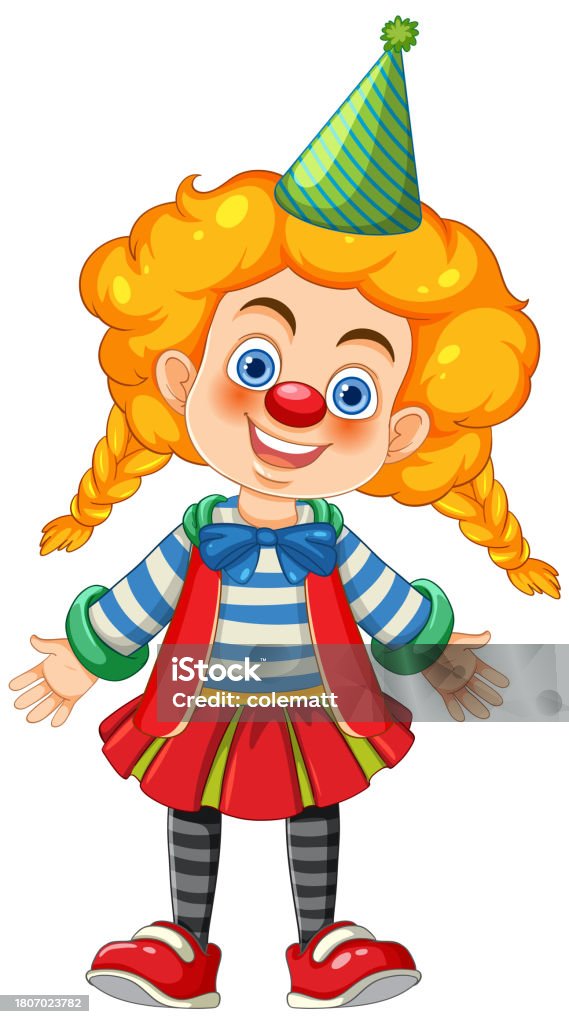 Adorable Girl Wearing Clown Costume With Vector Illustration Stock