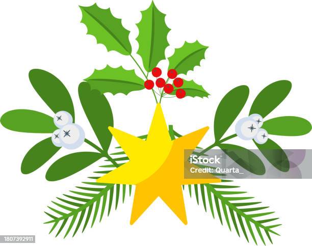 Elemen Desain Karangan Bunga Natal Dengan Bintang Kuning Cabang Cemara