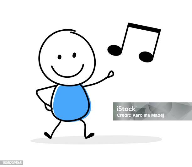 Drôle De Stickman De Dessin Animé Tenant Licône Des Notes De Musique