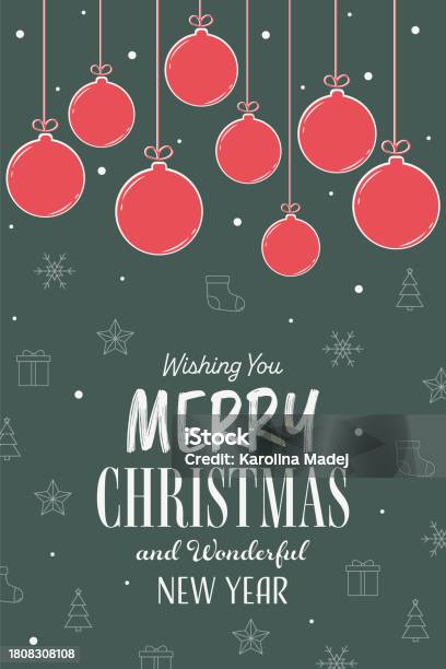 Konsep Kartu Ucapan Natal Dengan Bola Gantung Ilustrasi Vektor