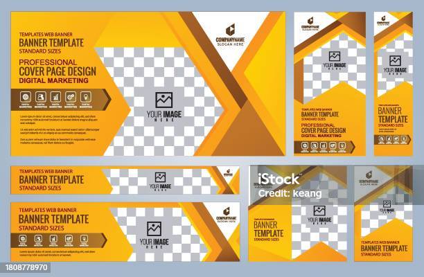 Set Template Spanduk Web Kuning Dan Hitam Coverpage Ukuran Standar