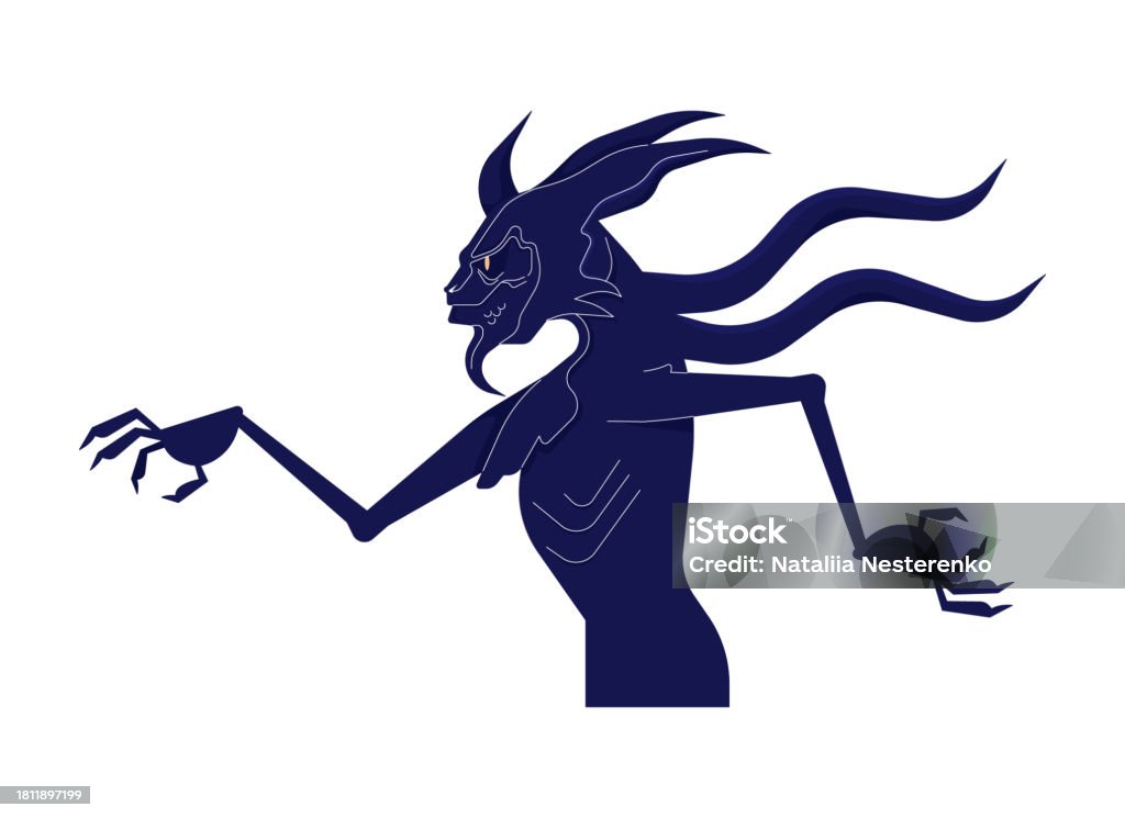 Walking Scary Monster With Horns And Tentacles 2d Linear Cartoon