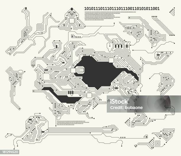 Abstract Circuit Board Black And White Technology Background向量圖形及更多電路板