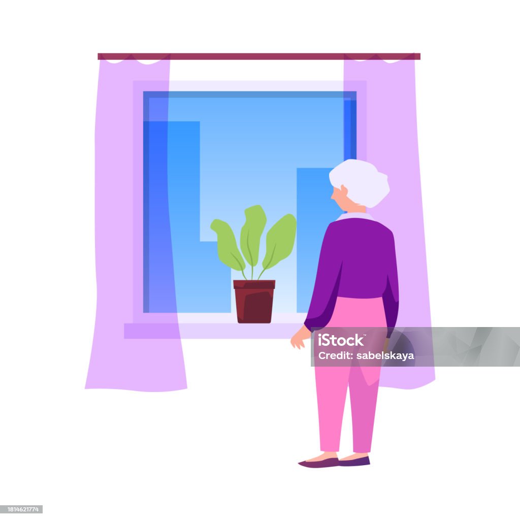 Sad Elderly Woman Looking Out The Window Alone Grandmother Misses And