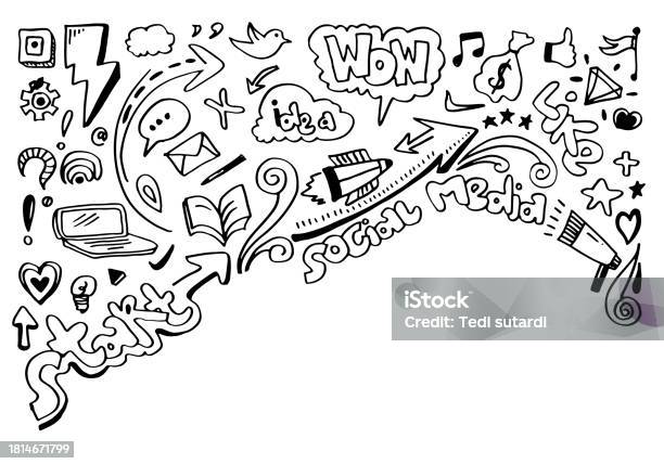 Vector Line Art Doodle Cartoon Ensemble Dobjets Et De Symboles Sur Le