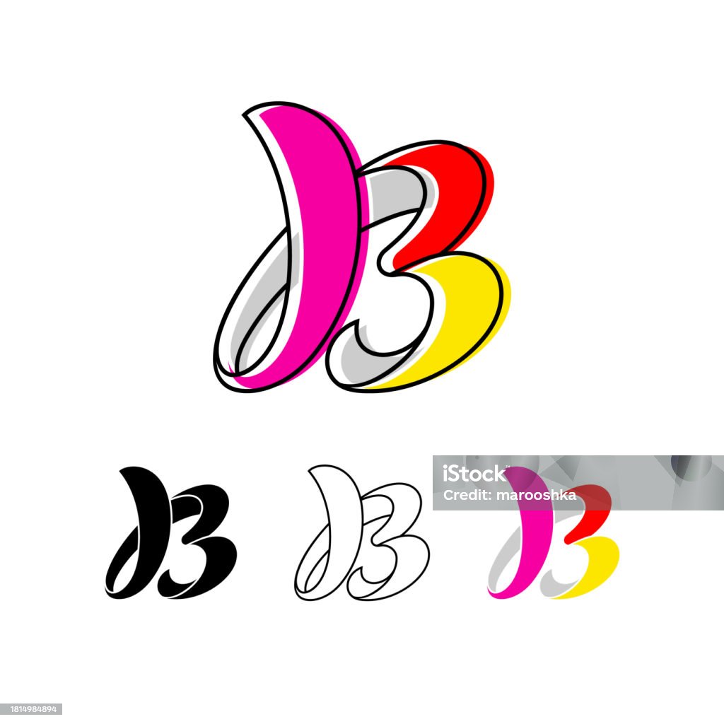 Lettre B Incurvée Colorée Alphabet Décriture Manuscrite Police De