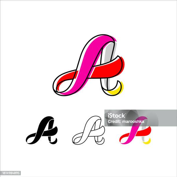 Lettre A Incurvée Colorée Alphabet Décriture Manuscrite Police De