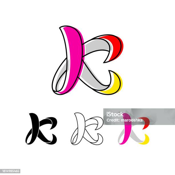 Lettre K Incurvée Colorée Alphabet Décriture Manuscrite Police De
