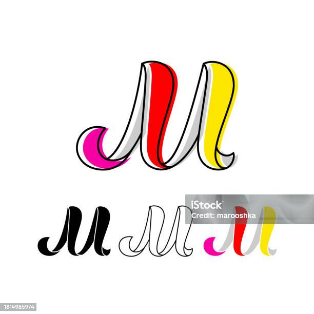 Lettre M Incurvée Colorée Alphabet Décriture Manuscrite Police De