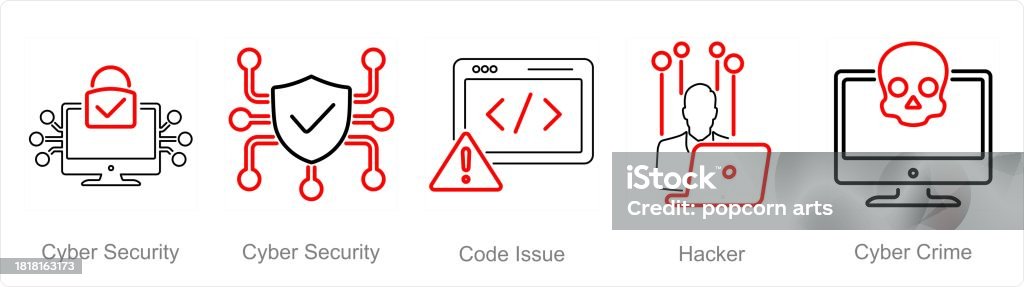 A Set Of 5 Cyber Security Icons As Cyber Security Code Issue Hacker Stock Illustration
