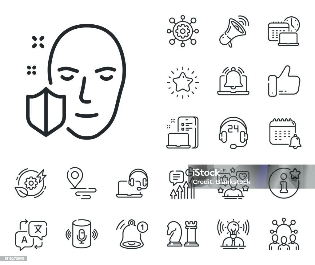 Face Detection Protected Line Icon Secure Access Sign Place Location