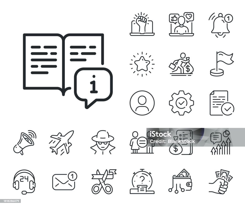 Instruction Line Icon User Manual Sign Salaryman Gender Equality And Alert Bell Vector Stock