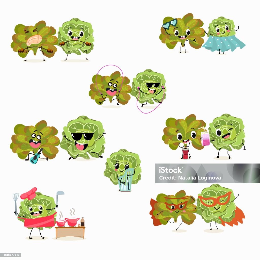 Vector Set Of Funny Fresh Vegetarian Characters Buttery Half Head
