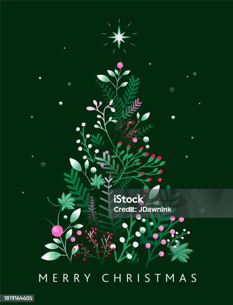 Template Desain Kartu Ucapan Selamat Natal Berwarna Hijau Tua Dengan