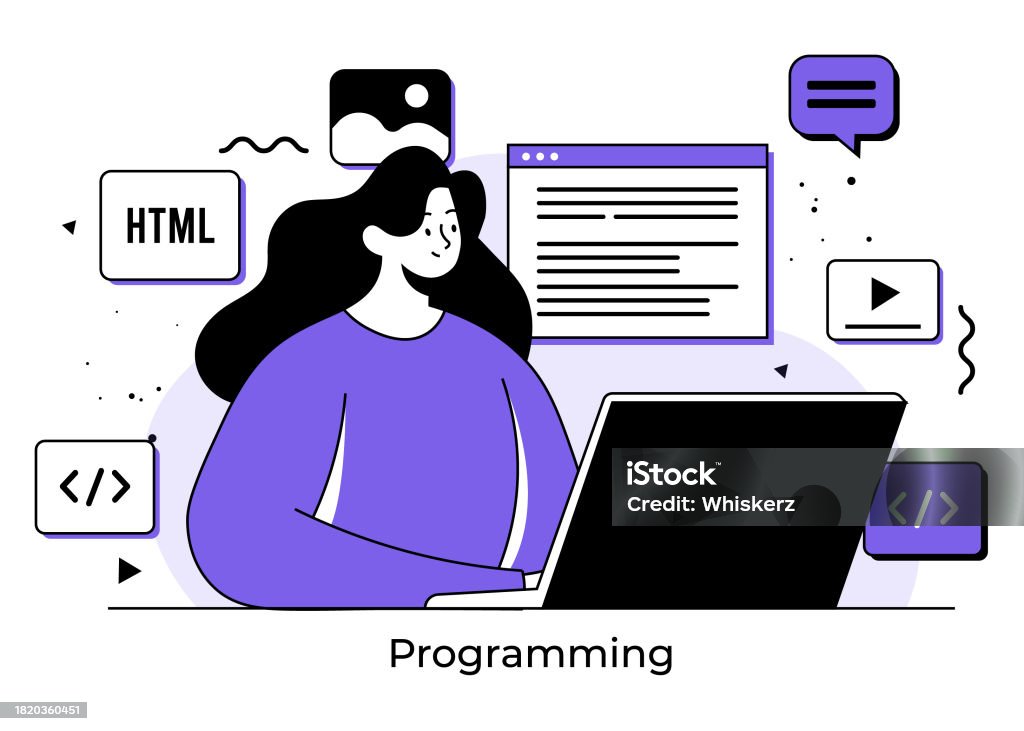 Female Programmer Coding Software Using A Laptop Computer Programming