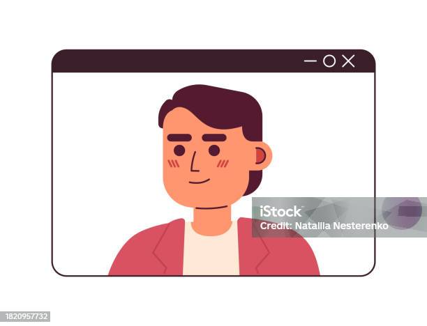Video Call Caucasian Young Adult Man 2d Cartoon Character Stock