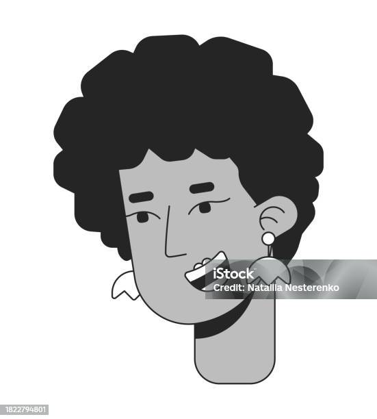 Inspired Retro Afro Hair Woman Black And White 2d Line Cartoon