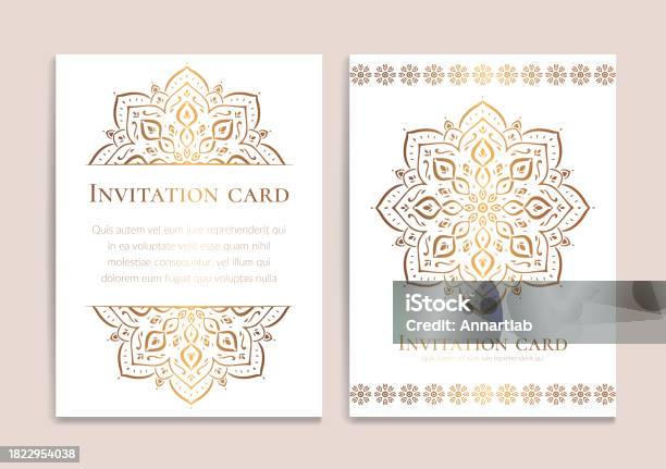 Desain Kartu Undangan Mewah Emas Dan Putih Dengan Pola Vektor Mandala