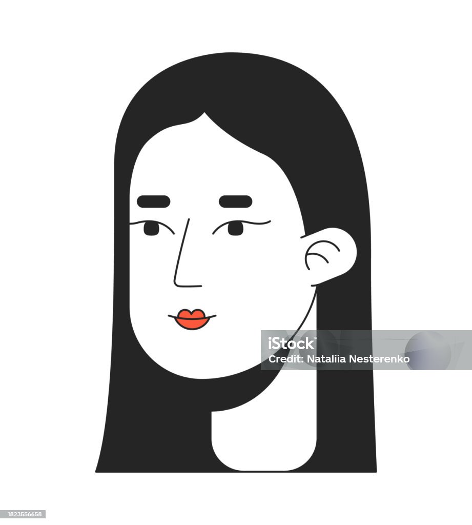 Asian Long Straight Haired Woman 2d Linear Cartoon Character Head Stock Illustration Download