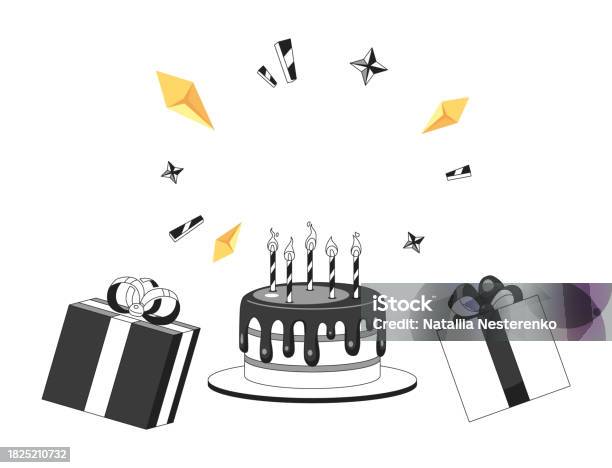 Concept Dillustration 2d Noir Et Blanc De Fond De Fête Danniversaire De