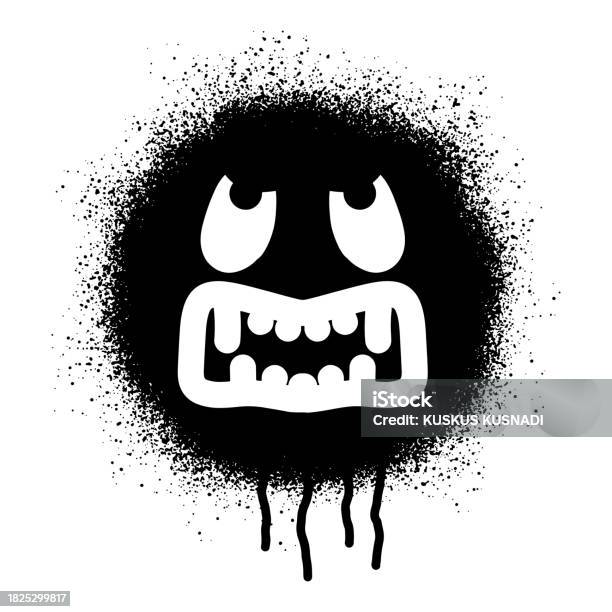 Grafiti Emotikon Wajah Marah Dengan Cat Semprot Hitam Ilustrasi Stok