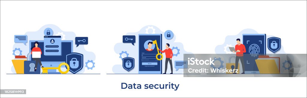 Set Of Data Security Flat Vector Illustration Account Protection Password Protection Cyber