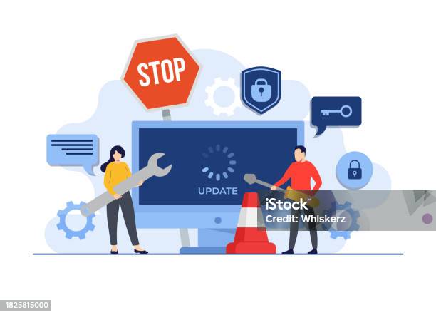 System Maintenance Error Fixing Trouble Device Updating Software System Under Maintenance Vector