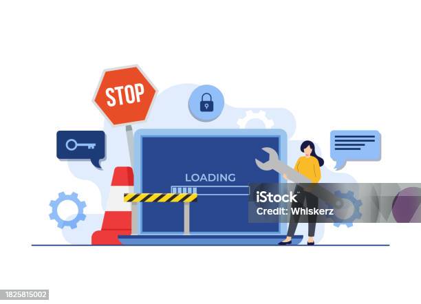 System Maintenance Error Fixing Trouble Device Updating Software System Under Maintenance Vector