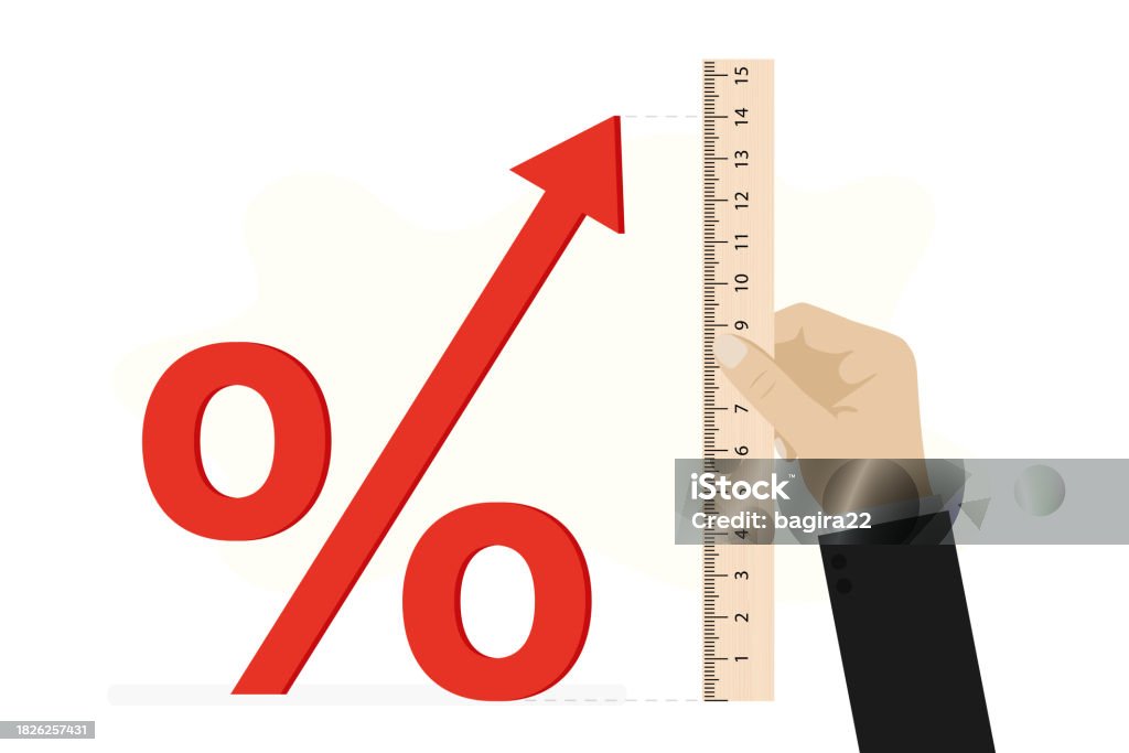 Businessman Hand Uses Ruler And Measures The Inflation Or High Interest ... Businessman Hand Uses Ruler And Measures The Inflation Or High Interest ...
