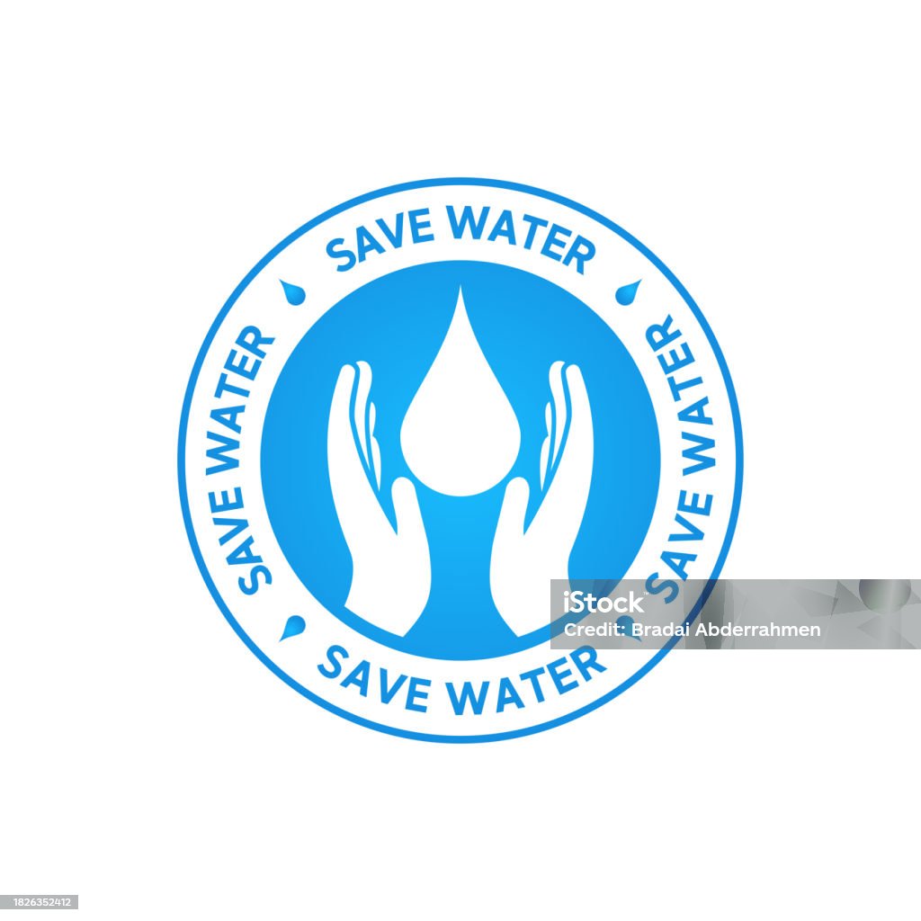 Water Conservation Badge Save Water Vector Icon Hands Holding Water