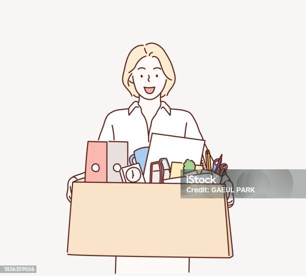 Mendapatkan Pekerjaan Baru Wanita Muda Yang Bahagia Memegang Kotak ... Mendapatkan Pekerjaan Baru Wanita Muda Yang Bahagia Memegang Kotak ...