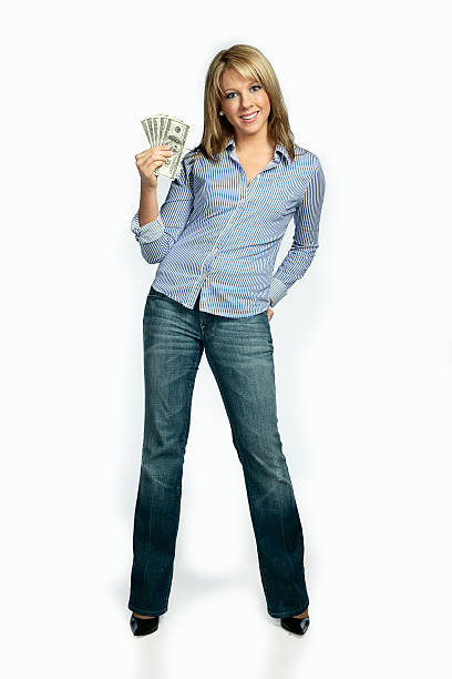 520 Feliz Joven Mujer Agarrando Dinero 100 Dólares Bill Fotografías De Stock Fotos E Imágenes