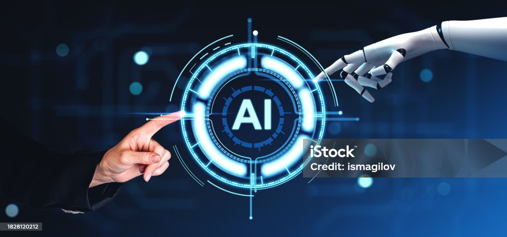 Woman And Robot Hands Touching Ai Interface Stock Photo - Download ... Woman And Robot Hands Touching Ai Interface Stock Photo - Download ...