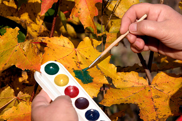 Free picture: hand, paintbrush, painting, leaves, autumn, nature ...