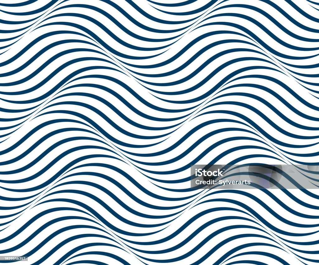 Water Waves Seamless Pattern Vector Curve Lines Abstract Repeat Tiling