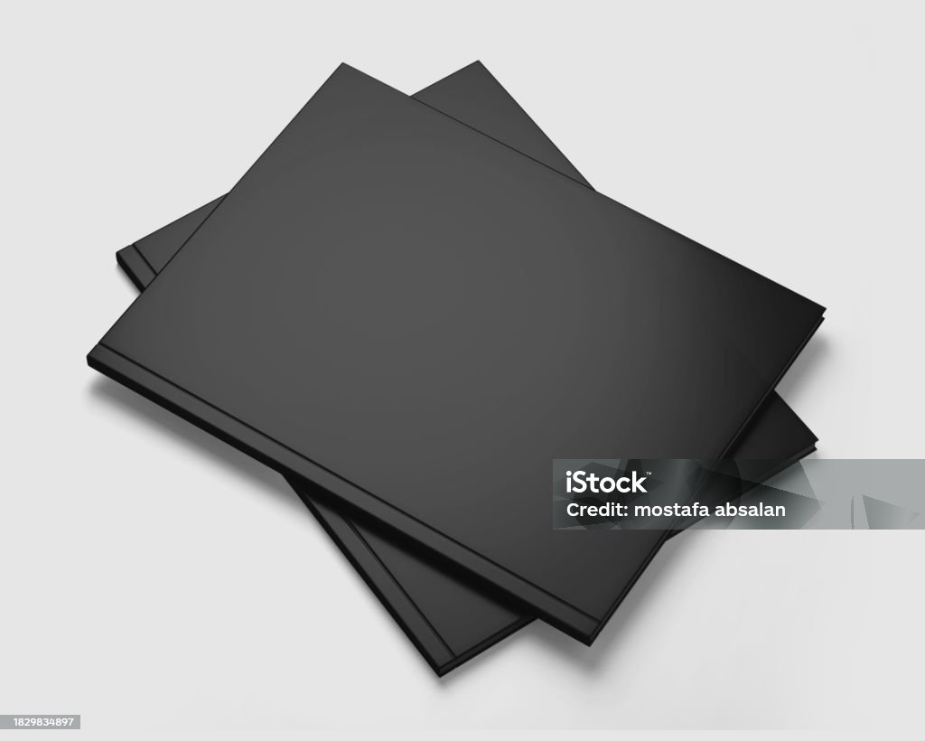 Tumpukan Majalah Hitam Buku Booklet Brosur Template Mockup Sampul